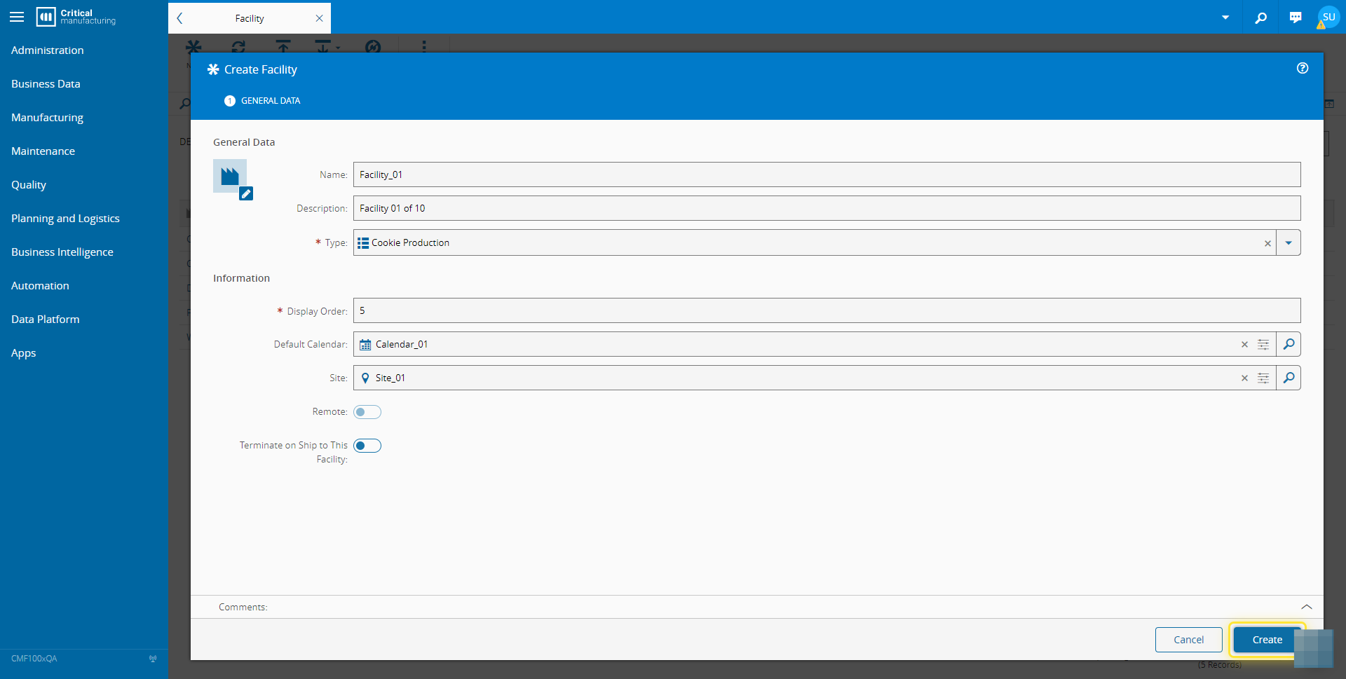 How to: Create a Facility - Critical Manufacturing Documentation Portal
