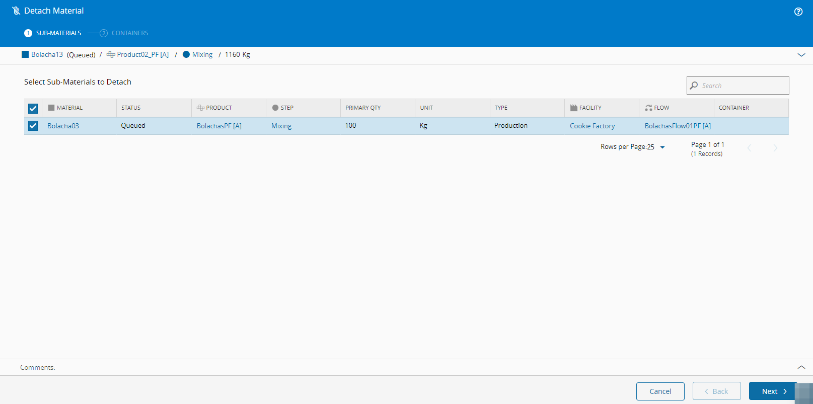 How to: Detach Material - Critical Manufacturing Documentation Portal